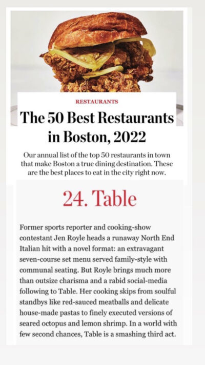 TABLE by Jen Royle | Authentic Italian Cuisine in Boston