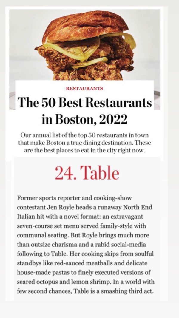 TABLE by Jen Royle | Authentic Italian Cuisine in Boston