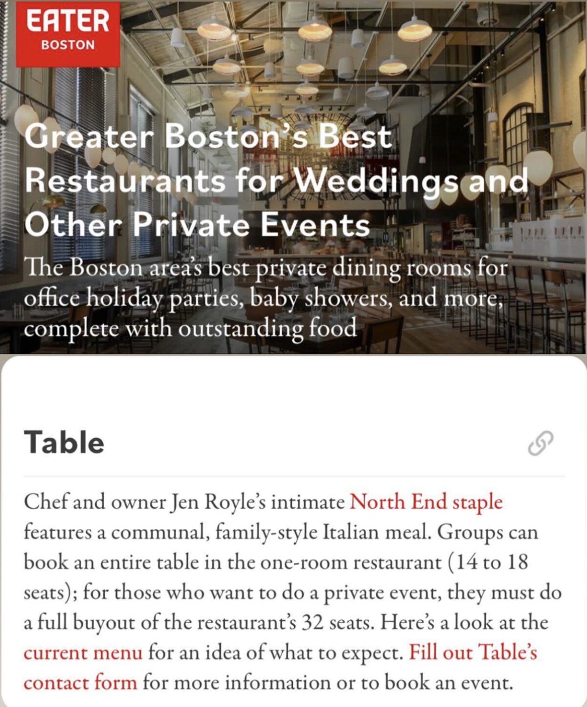 Exquisite Group Dining at Table North End Boston